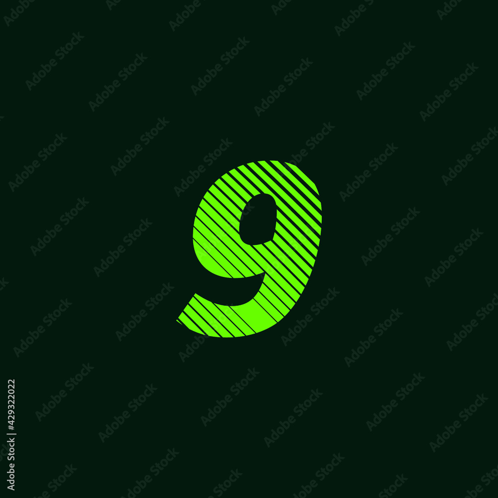 numero 9 nine cursive texture in green color with slanted lines, speed ...