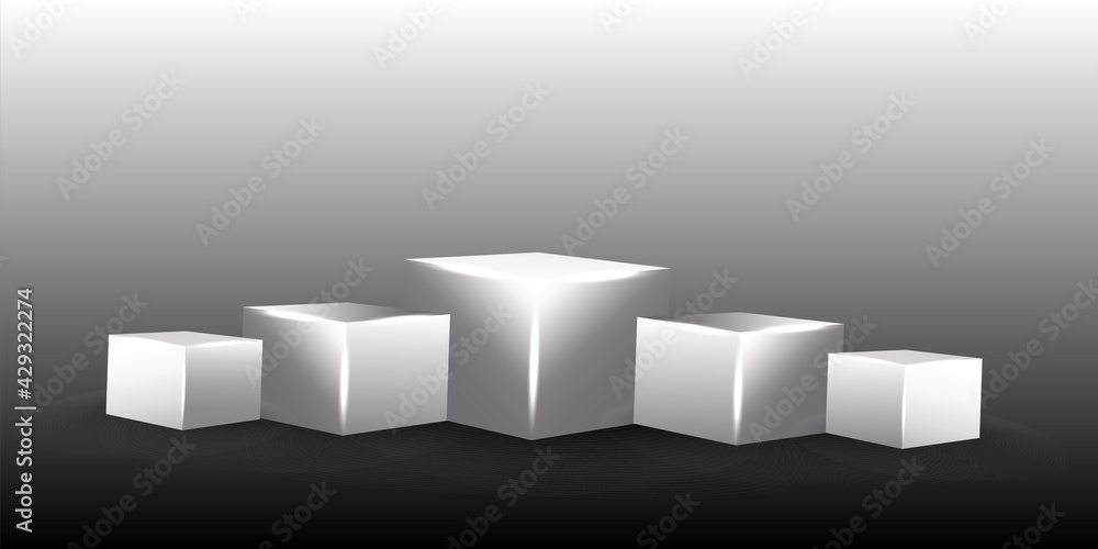 Empty open gift box template. Three white cubes in realistic style ...