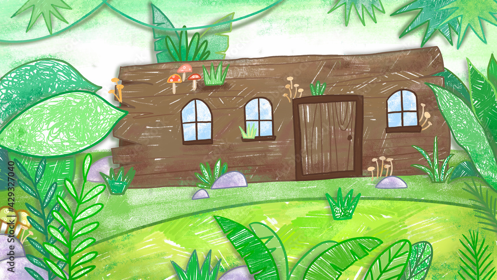 Micro World Backdrop Cartoon Background. cute oil pastel drawing crayon ...