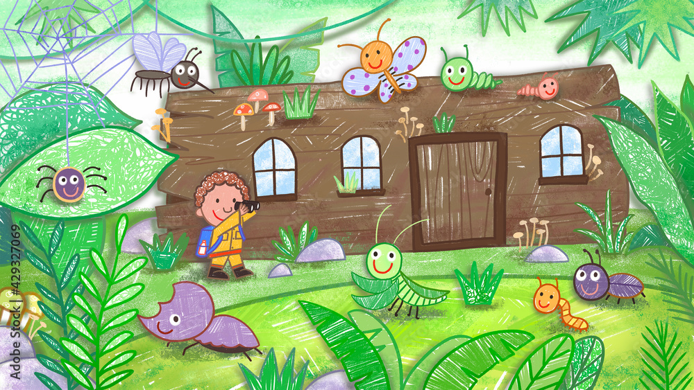 Micro World Insects Backdrop Cartoon Background. cute oil pastel ...