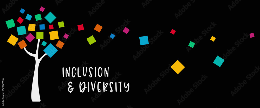 Inclusion and diversity infographic tree vector set, multi color leaves ...