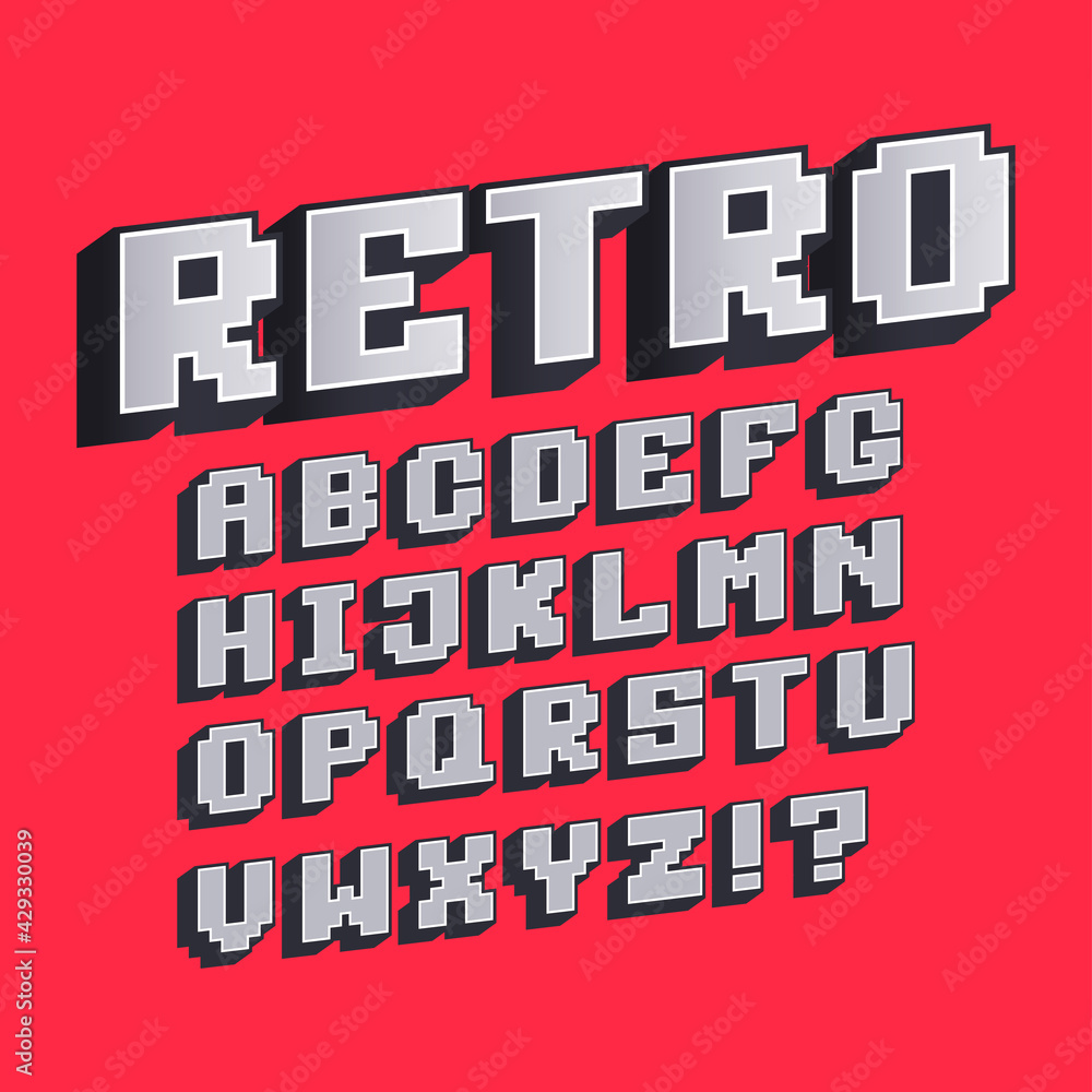 Pixel alphabet letters and number set. Modern stylish fonts or typeface ...