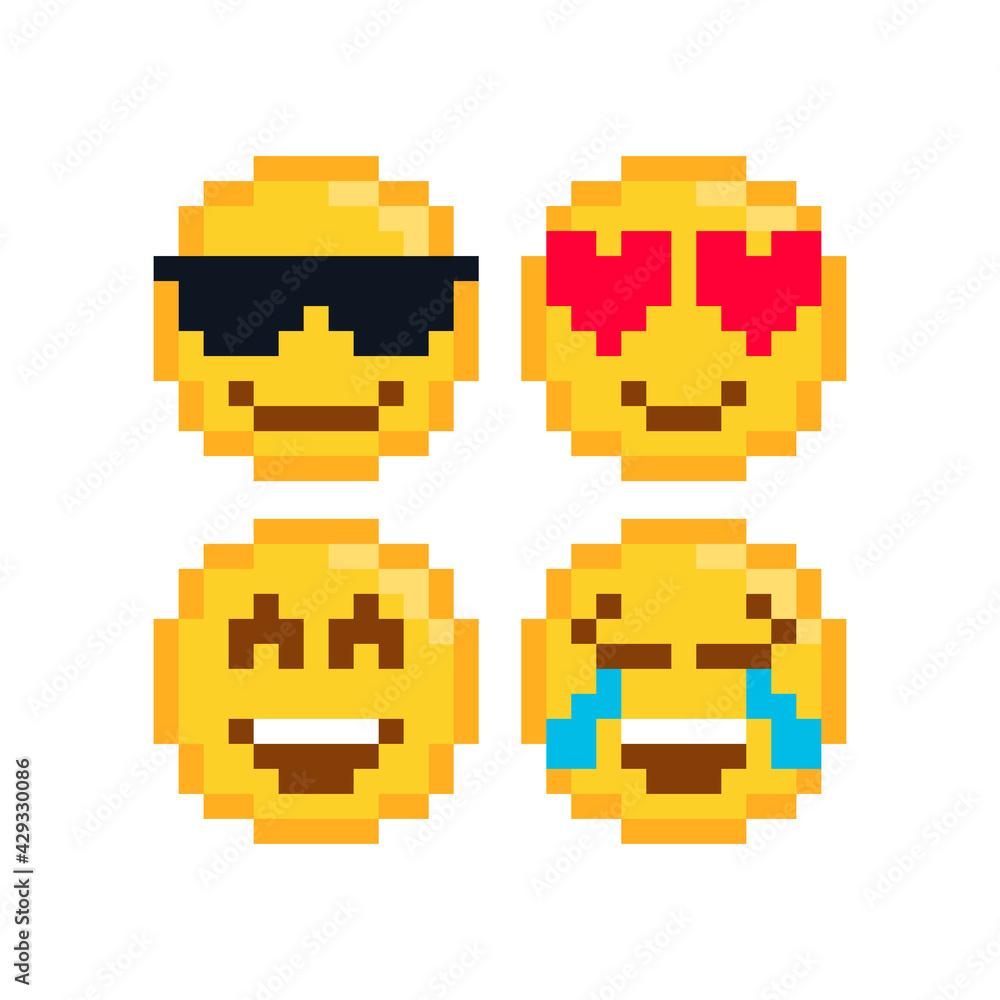 Cute face pixel icons. Smile icons. Isolated pixel art vector ...