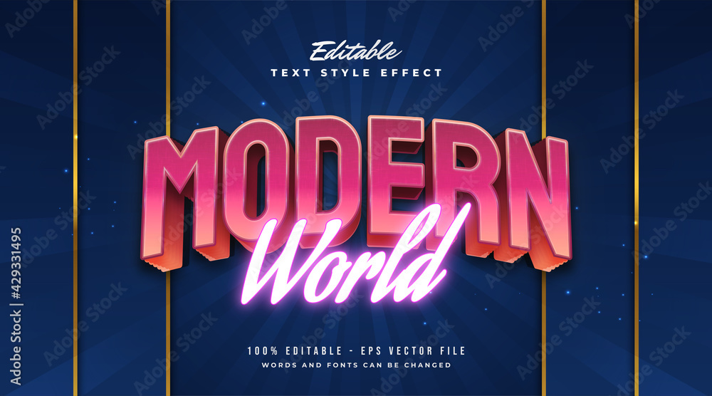 Colorful Modern World Text Style with Embossed and Neon Effect. Editable Text Style Effect ...