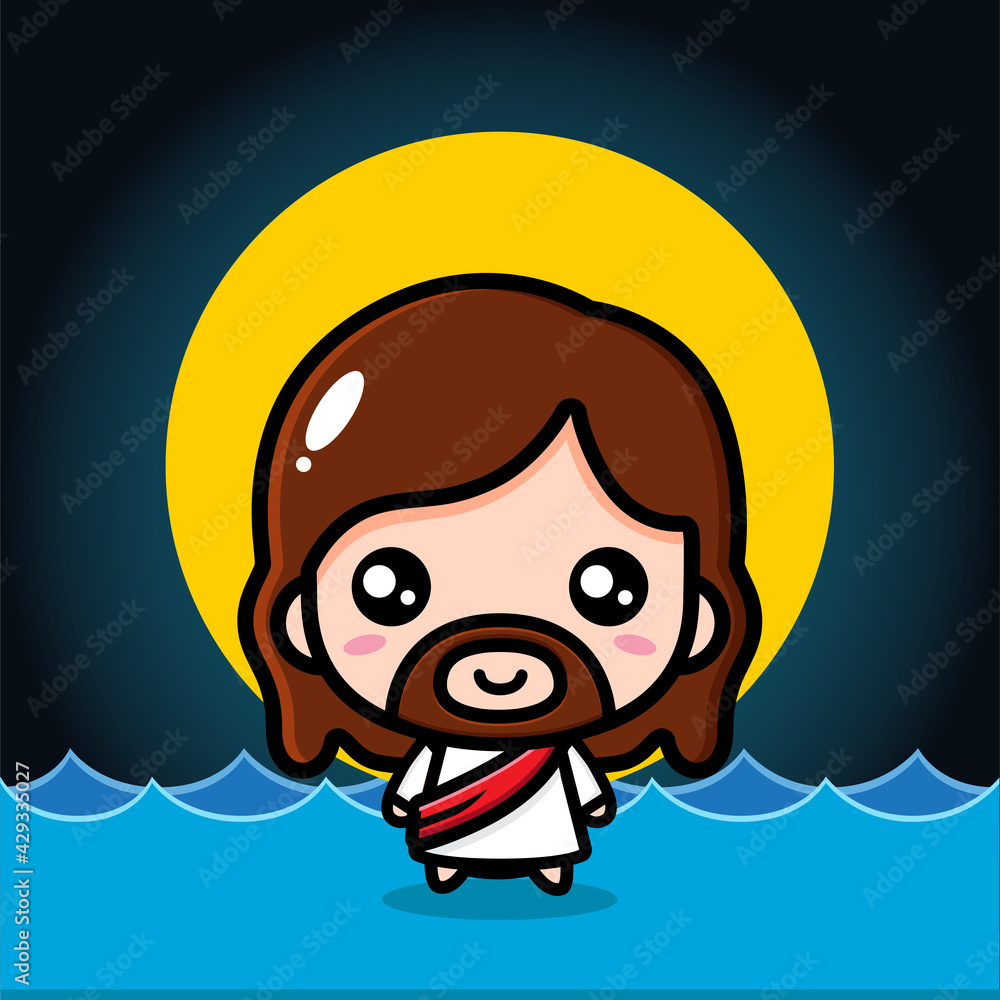 cute cartoon jesus vector design standing on sea water Stock Vector ...