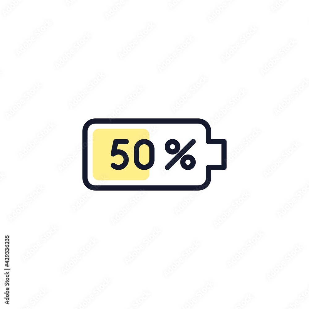 50 percent battery charge flat icon Stock Vector | Adobe Stock