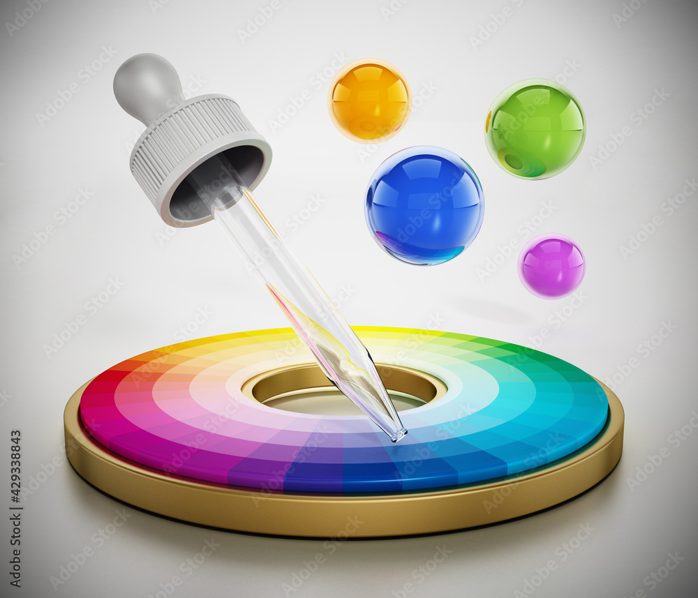 Color picker and color wheel isolated on white background. 3D ...