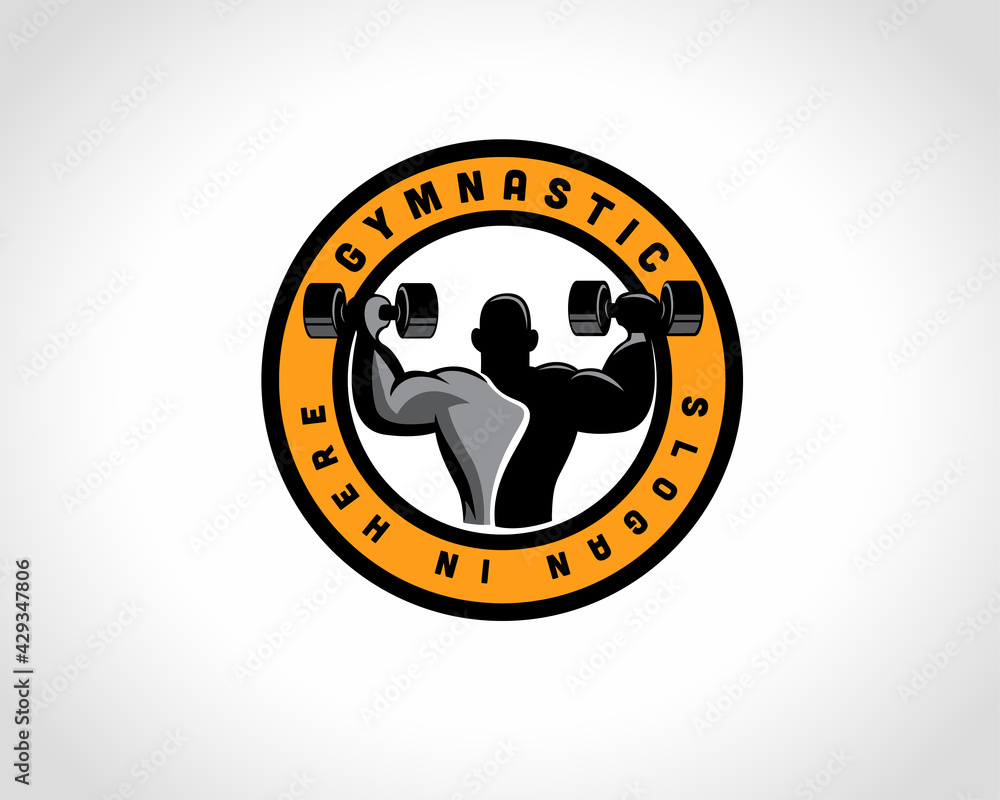 circle vintage fitness gym muscular athlete logo design illustration ...