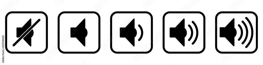 Volume button. Set of icons of different volume levels. Vector ...