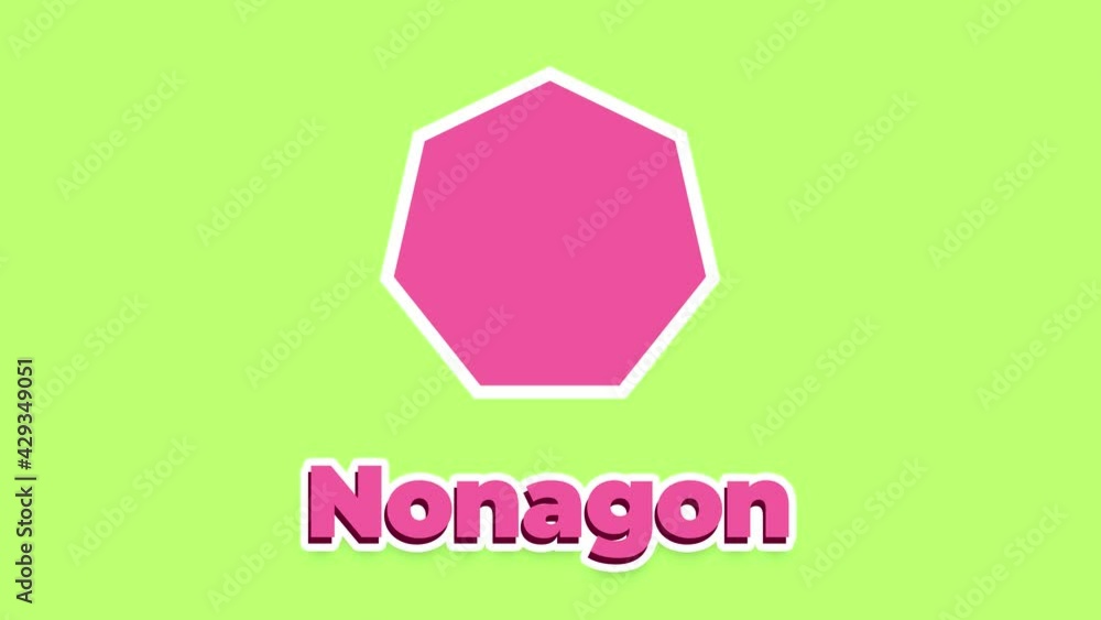 Pink Nonagon and text animation on a colorful background. Learning ...