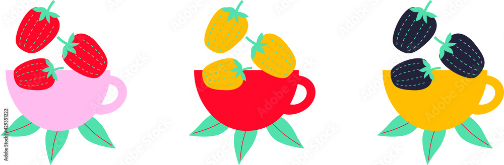 Tea fruit logo set for products, confectionery, packaging and ...