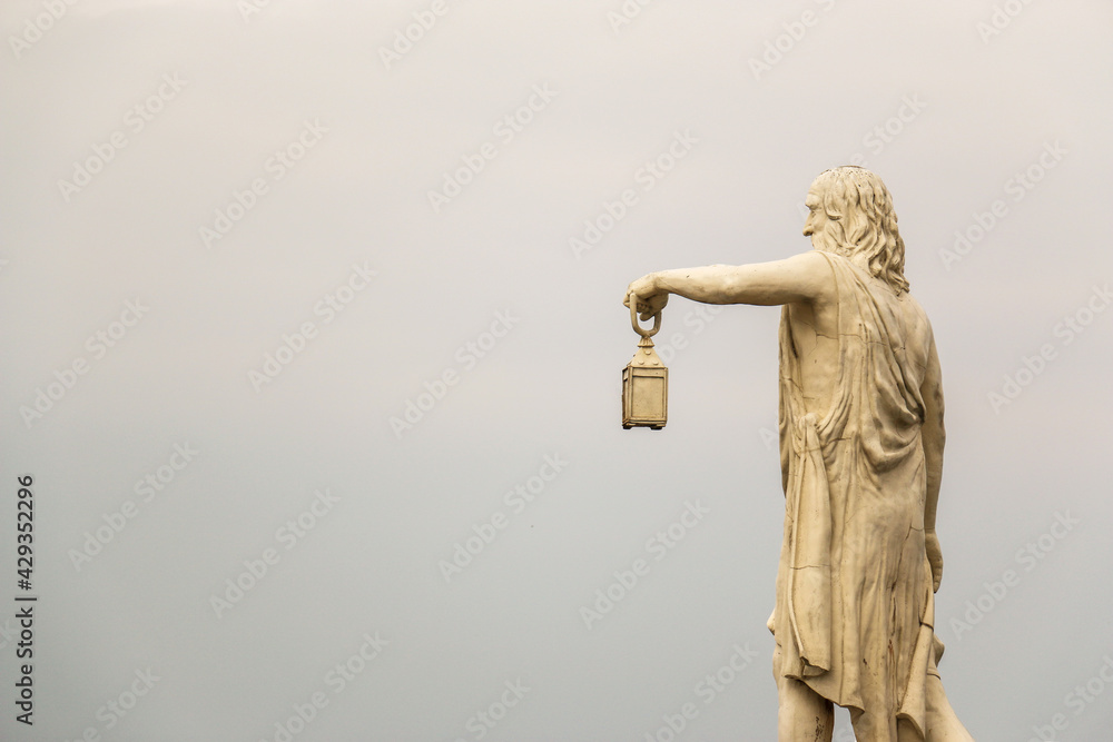 Famous ancient Greek philosopher Diogenes sculpture, holding light born ...