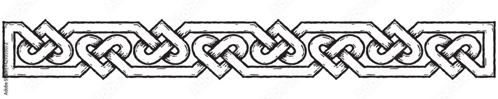 Celtic border with hearts, with shadows. Linear border made with Celtic ...