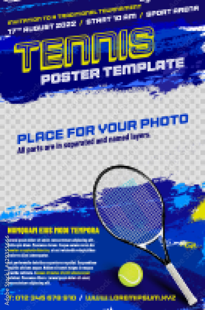 Tennis poster template with racket and ball Stock Vector | Adobe Stock