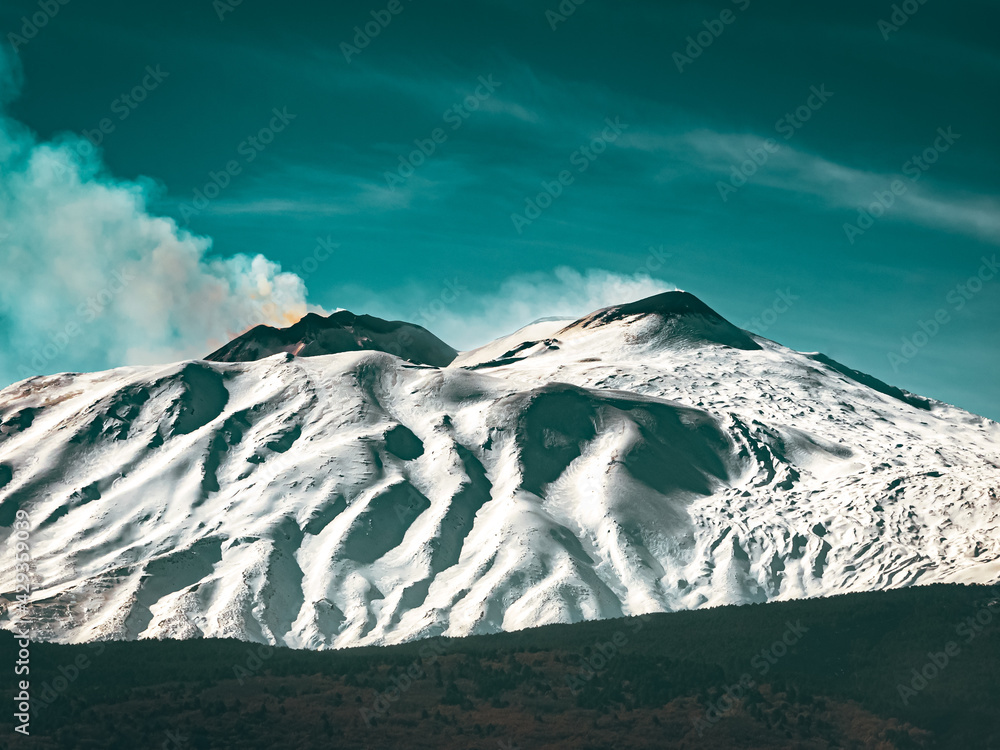 Smoking craters of Mount Etna - the highest active volcano in Europe ...