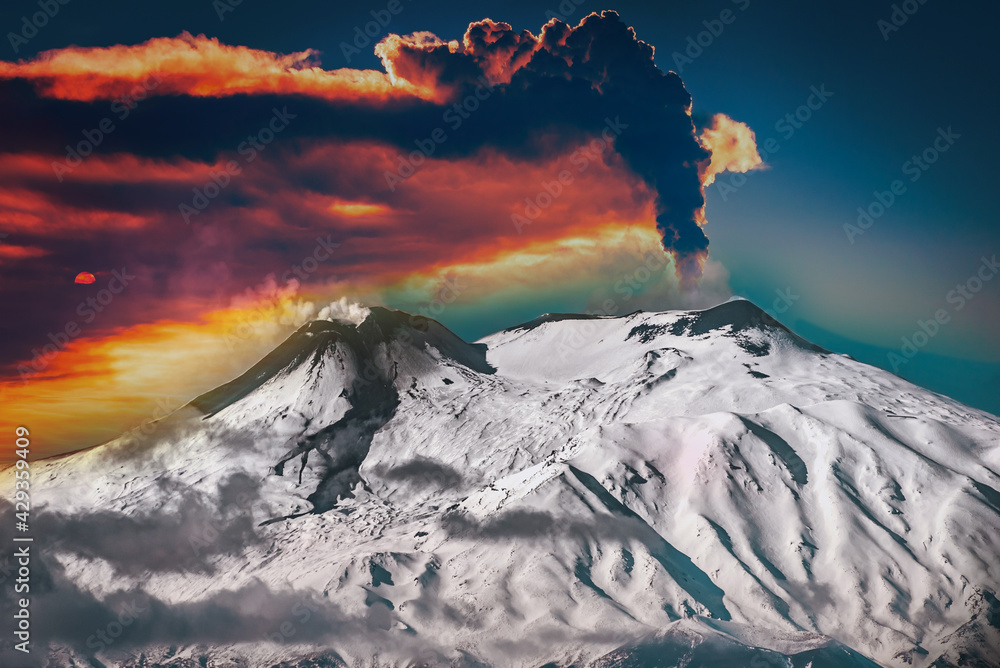 Epic eruption of Mount Etna - Snowcapped volcano - the highest active ...