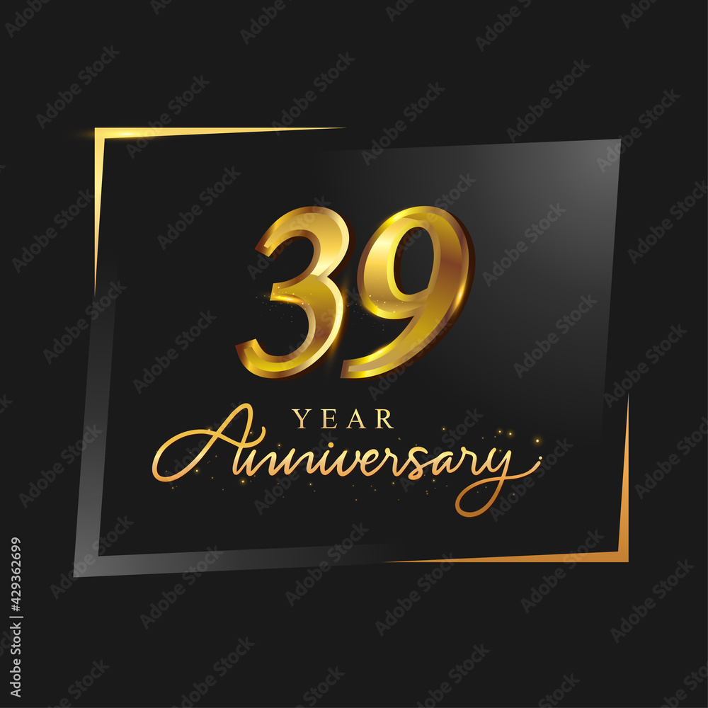 39th anniversary celebration logotype with handwriting golden color ...