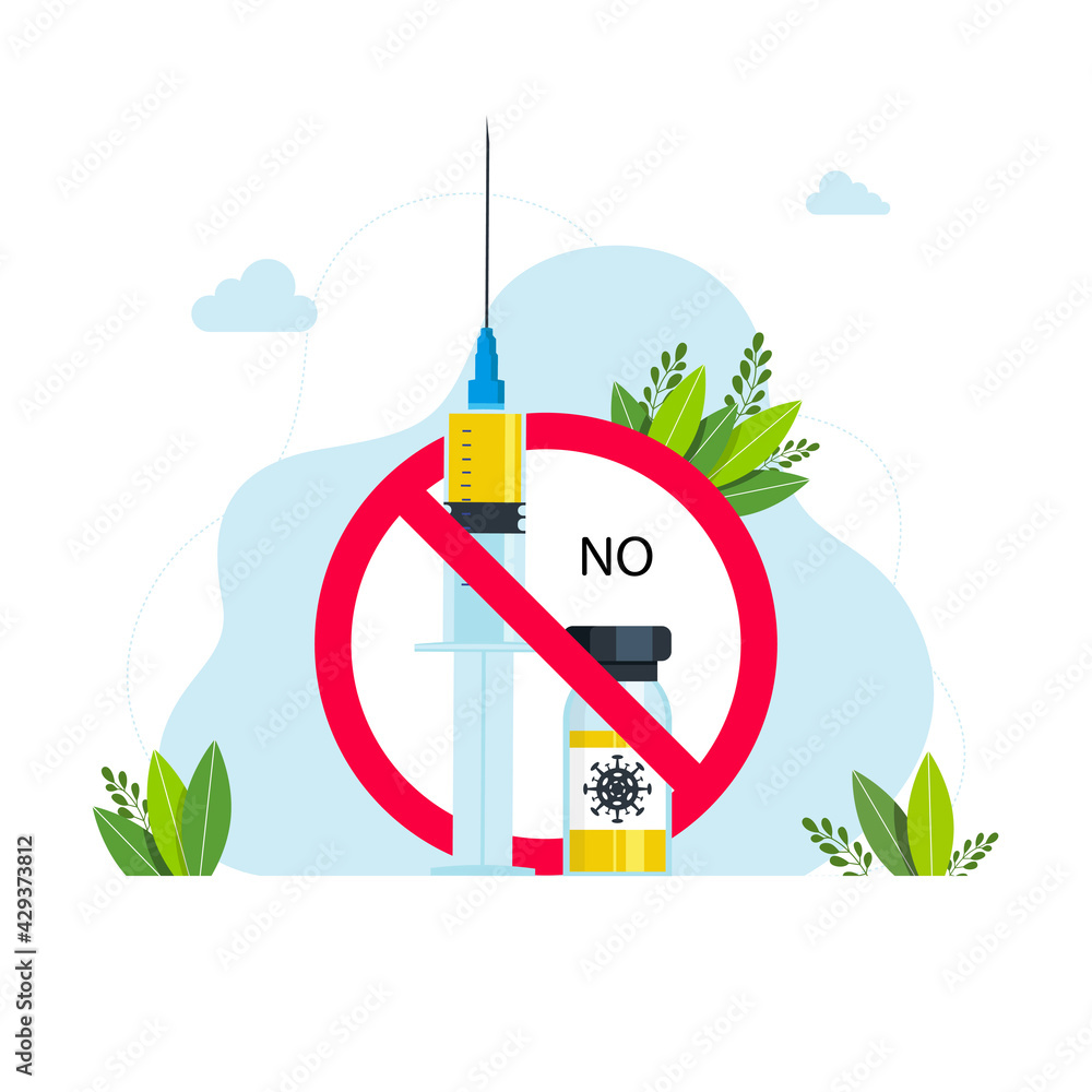 no vaccine in the crossed out red circle syringe. Medical syringe in ...