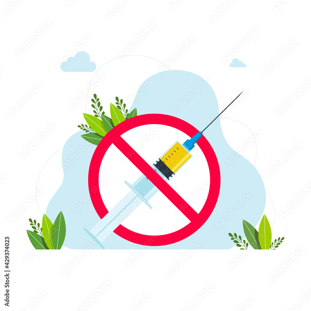 no vaccine in the crossed out red circle syringe. Medical syringe in ...