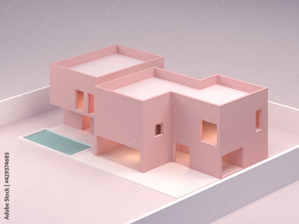 Pink background architecture scene. Minimal design pink house. Housing ...