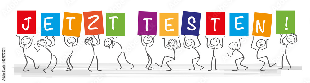 Jetzt Testen - Strichmännchenhalten Schilder mit Text Stock Vector ...