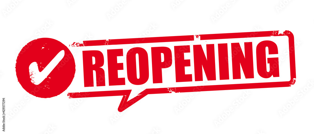 REOPENING sign - red grunge rubber stamp on white background Stock ...