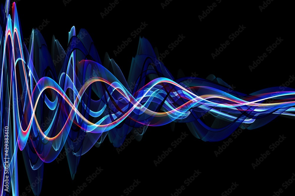 Abstract glowing lines background. Wavy form neon line structure. sound ...