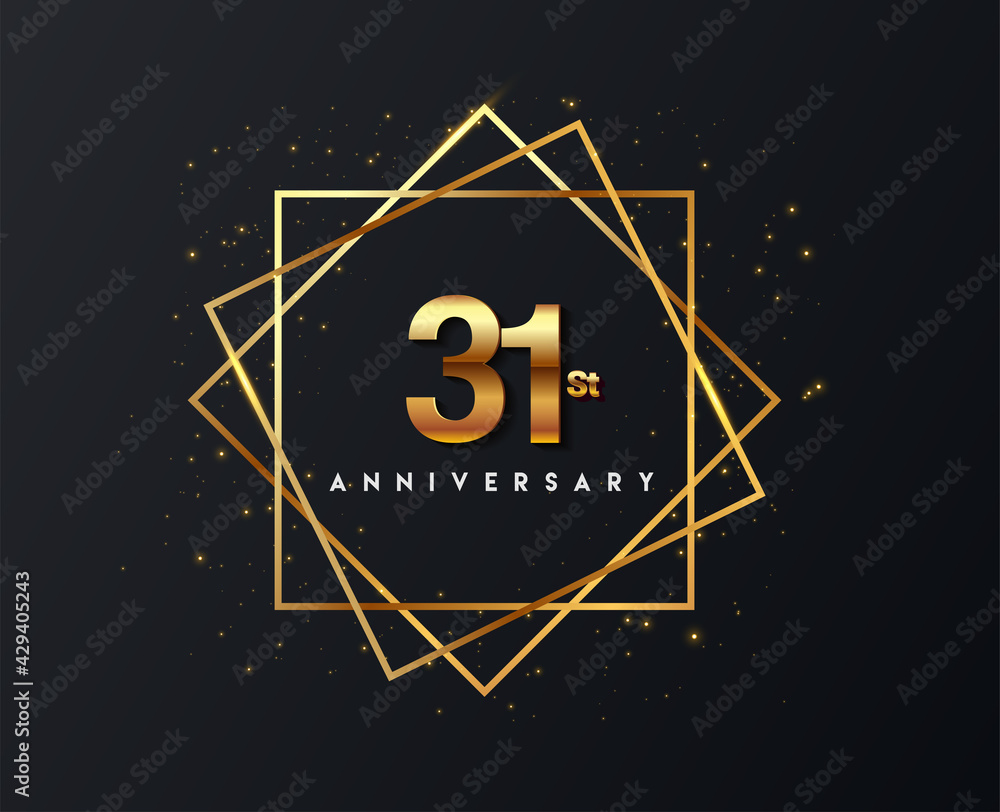 31st anniversary logo with confetti and golden frame isolated on black ...