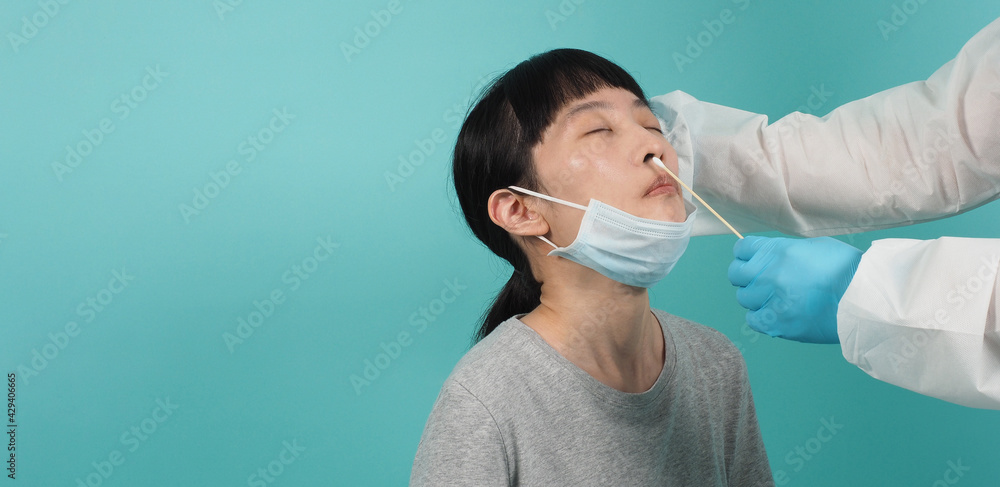 Covid 19 swab test. woman with PCR test. Coronavirus test during ...