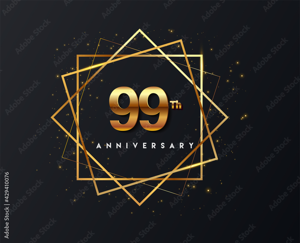 99th anniversary logo with confetti and golden frame isolated on black ...