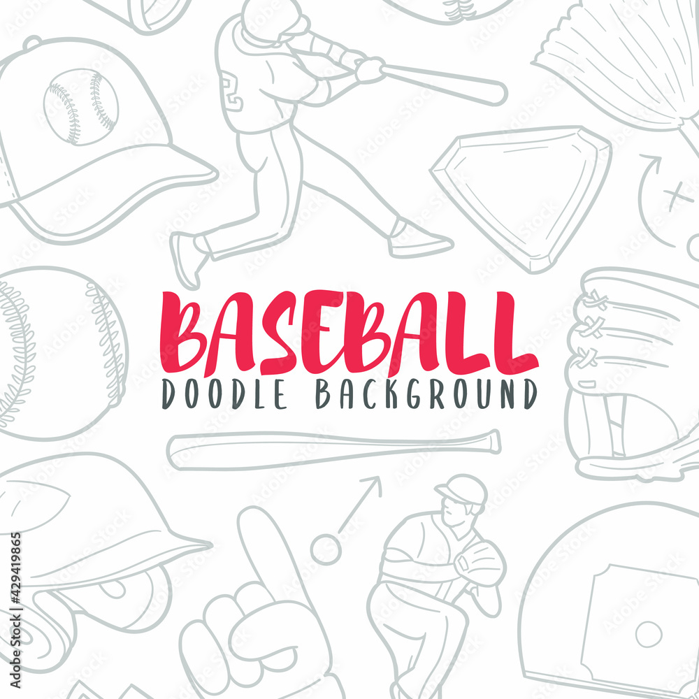 Baseball Doodle Banner Icon. Sport Vector Illustration Hand Drawn Art ...