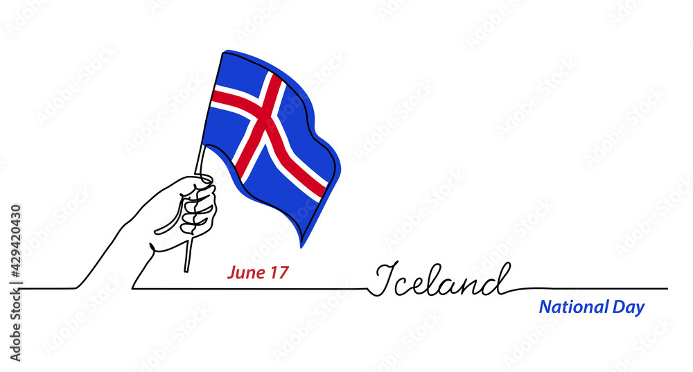 Iceland flag with hand. Independence day vector banner, background ...
