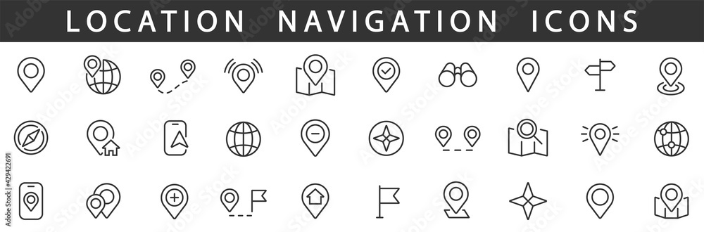 Location icons set. Navigation icons. Map pointer icons. Location symbols. Vector illustration ...