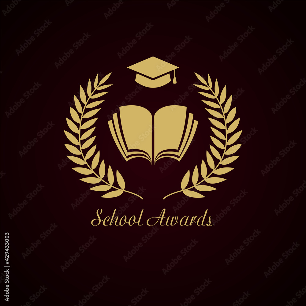 Vecteur Stock Educational awards logotype concept. Gold wreath ...