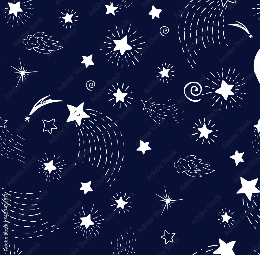 The open night sky shines with many beautiful stars. Falling, sparkling ...