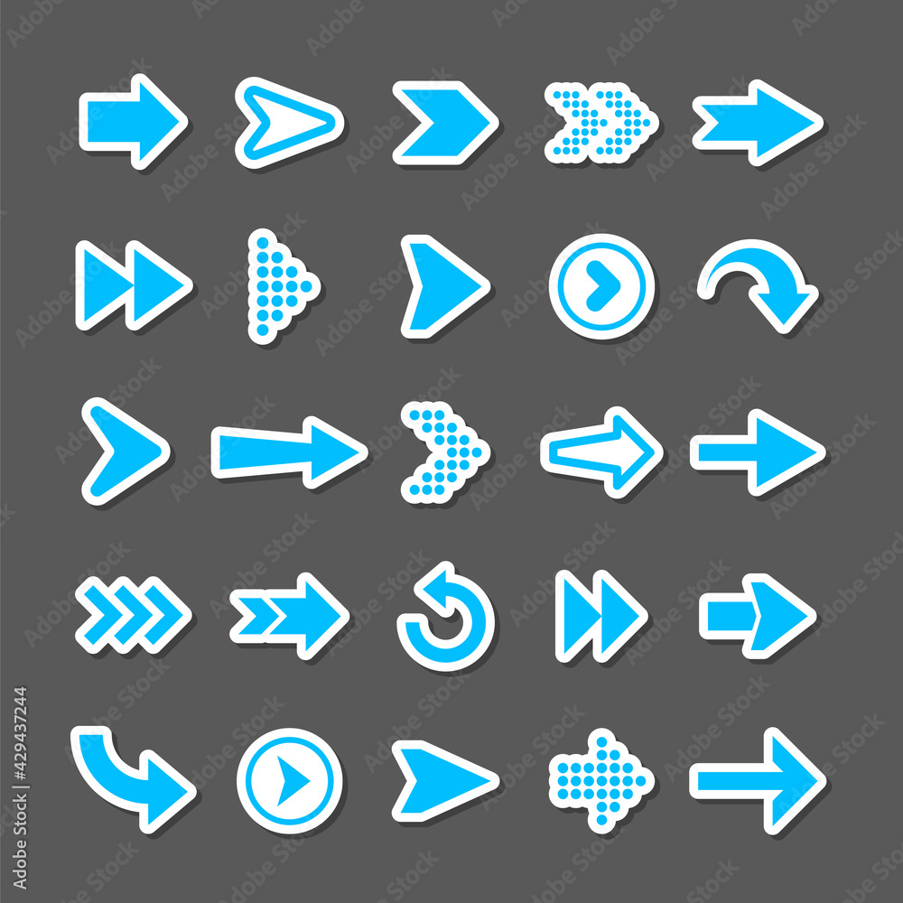 Colorful arrow stickers set. Blue cursor icons, pointers collection ...