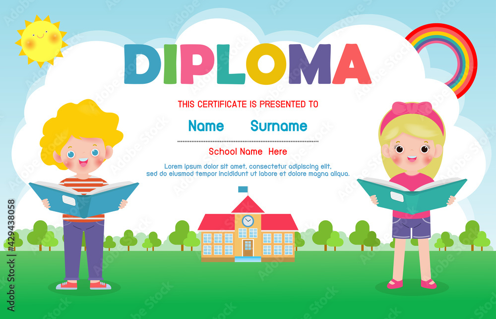 Diploma template for kids, Certificates kindergarten and elementary ...