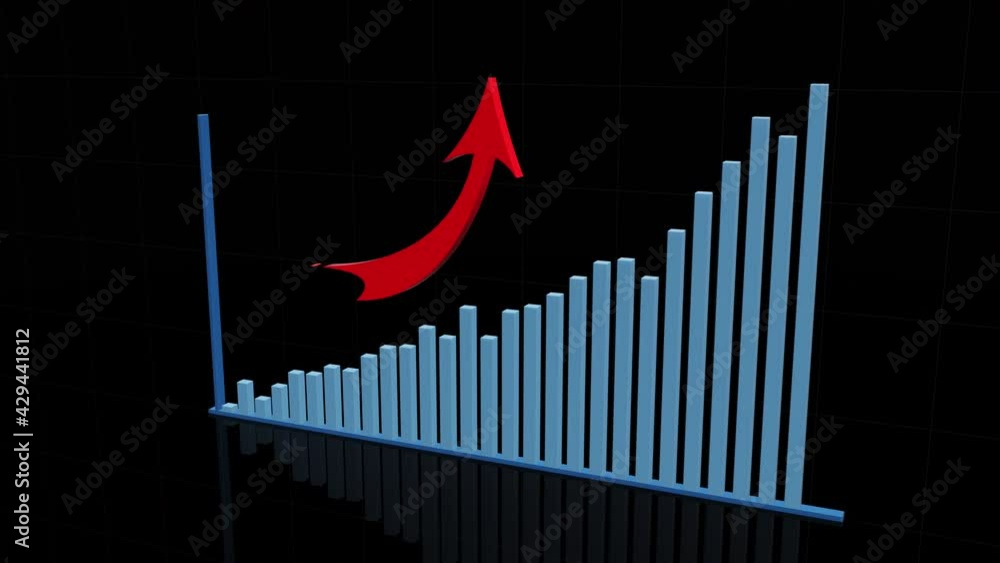 Animation of ascending blue histogram chart with uparrow, Statistics ...