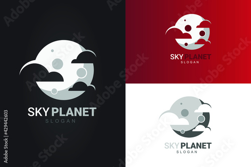 vector night sky clouds silver moon logo design template. Monographic ...