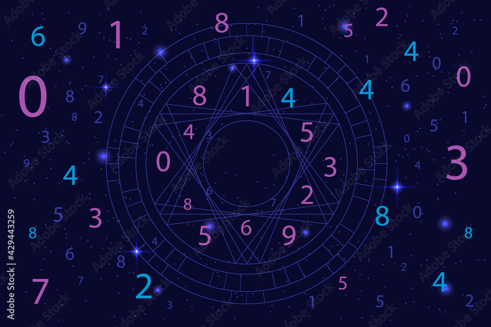 Astrology and numerology concept with zodiac signs and numbers over ...