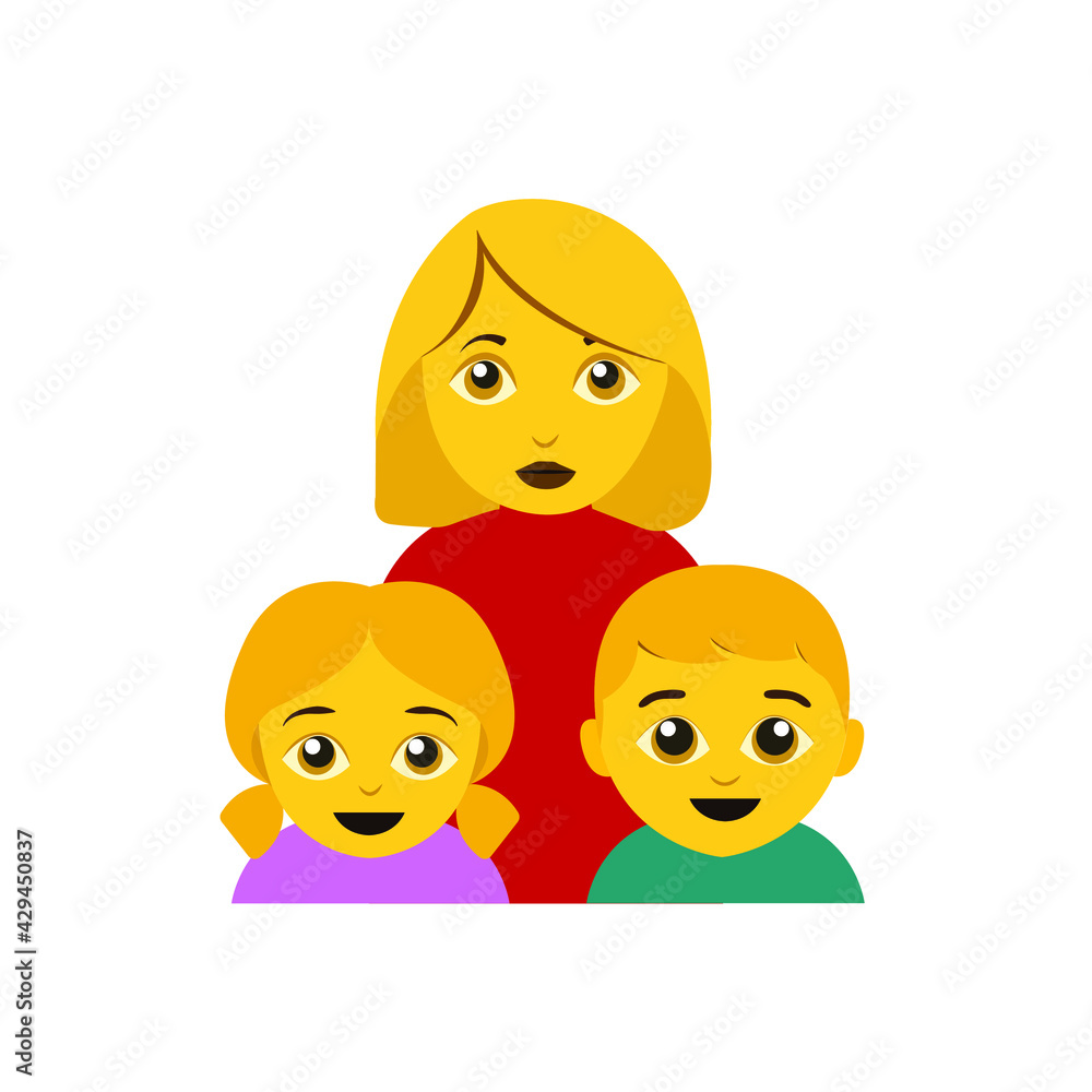Single mother family with two kids boy and girl vector emoji Stock ...