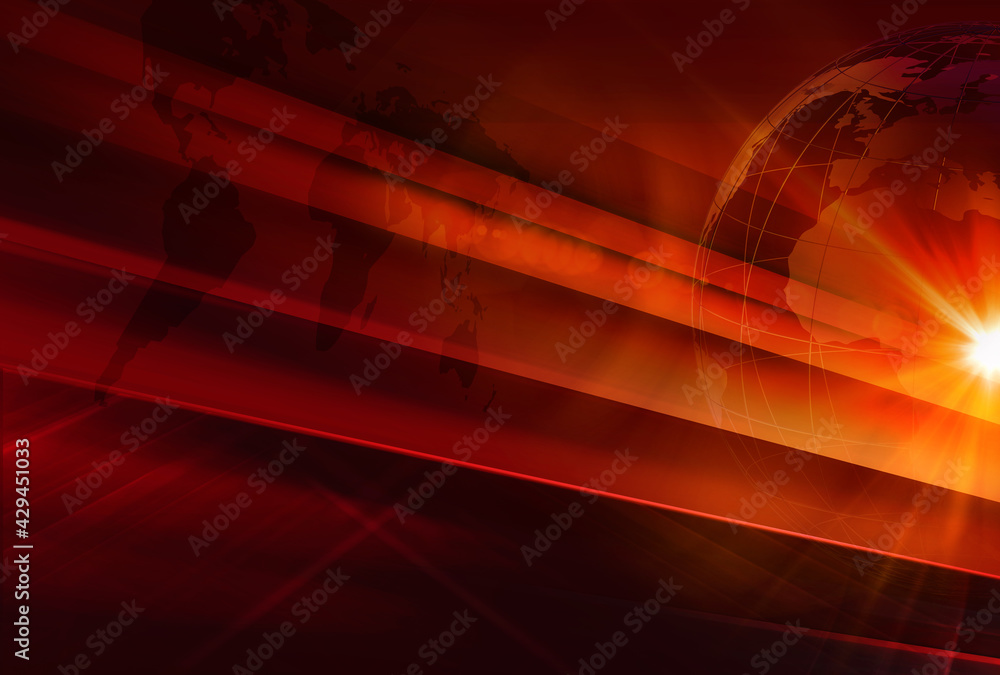 Graphic Breaking News Background with globes and rays in red Stock ...