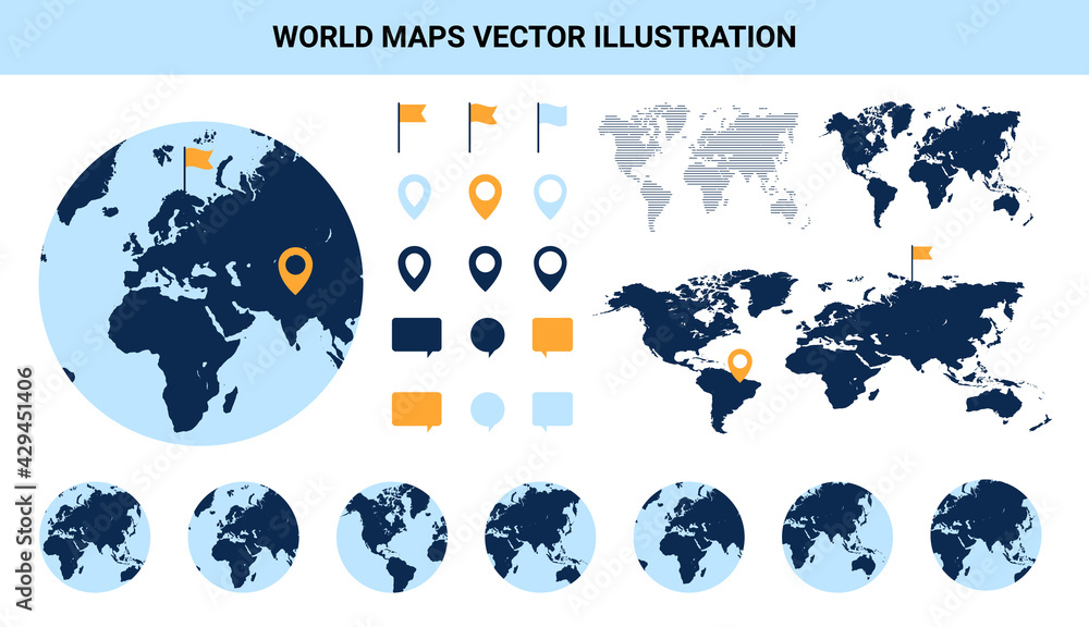 World map vector set - Collection of earth globes with maps and ...