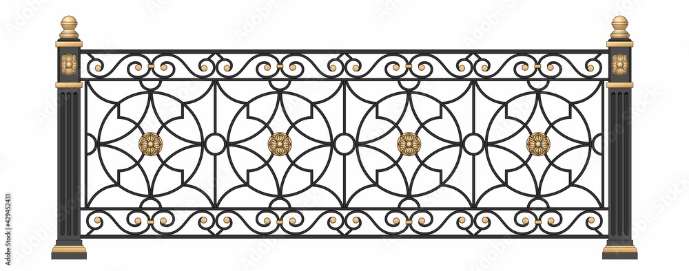 Iron railings for the city. Gold decor. Blacksmithing. Urban design ...