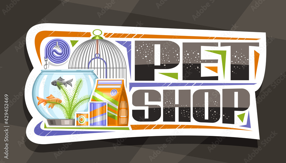 Vector signage for Pet Shop, white decorative sign board with ...