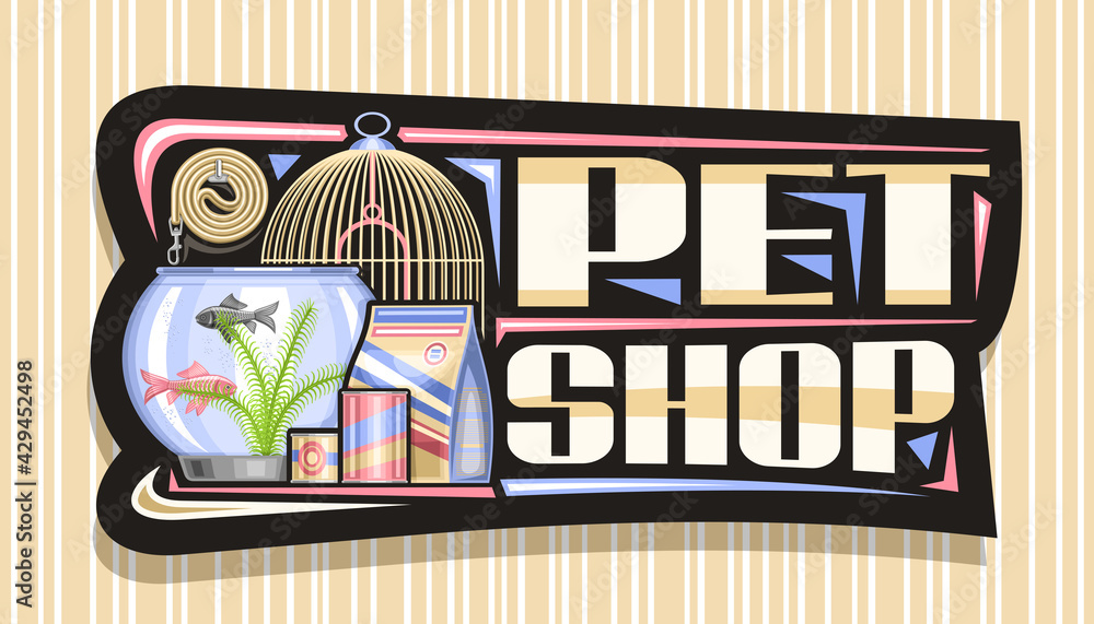 Vector signage for Pet Shop, black decorative sign board with ...