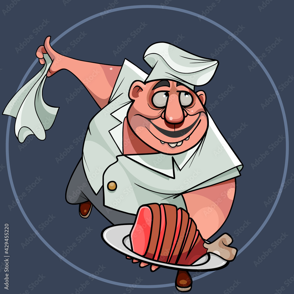 cartoon chef masterly serves a dish of meat Stock Vector | Adobe Stock