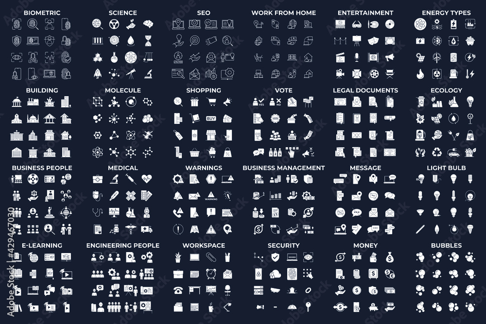 384 modern thin line icons. High quality pictograms. Linear icons set ...