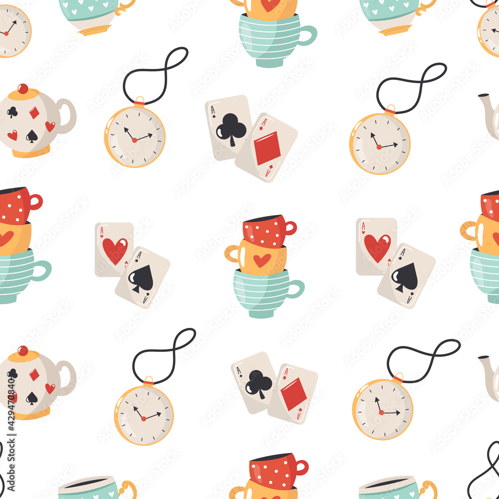 Seamless pattern with symbols from Alice in Wonderland Stock Vector ...