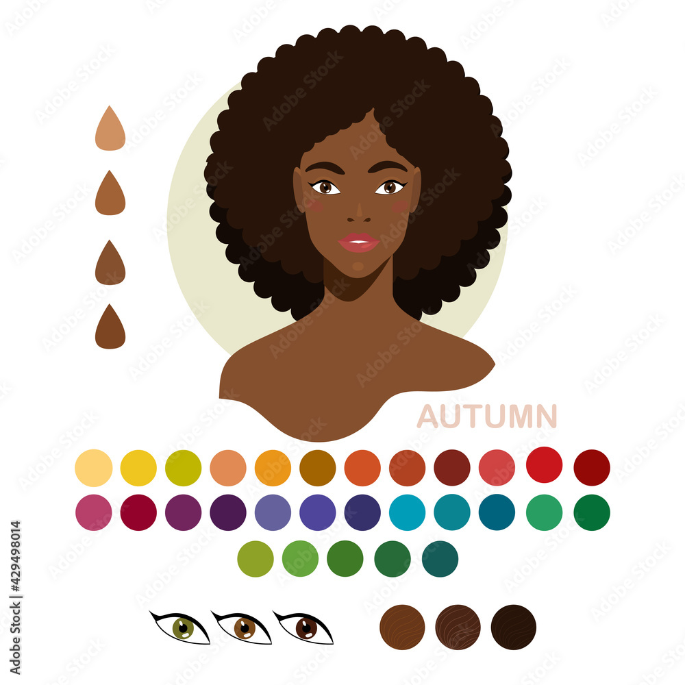 Black woman appearance color type autumn. Woman portrait with color ...